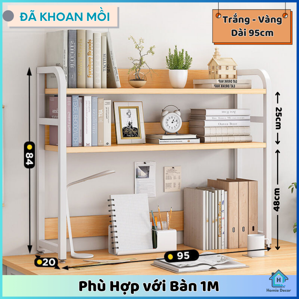 Kệ sách, giá sách để bàn học decor khung thép, nhiều tầng lắp ráp dễ ...