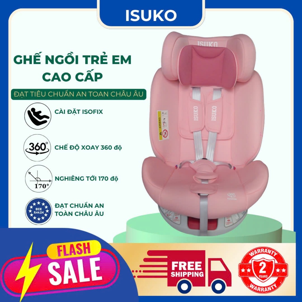ISUKO _ I406 GHẾ NGỒI Ô TÔ TRẺ EM CAO CẤP- HỒNG CÁNH SEN ( ISOFIX ...