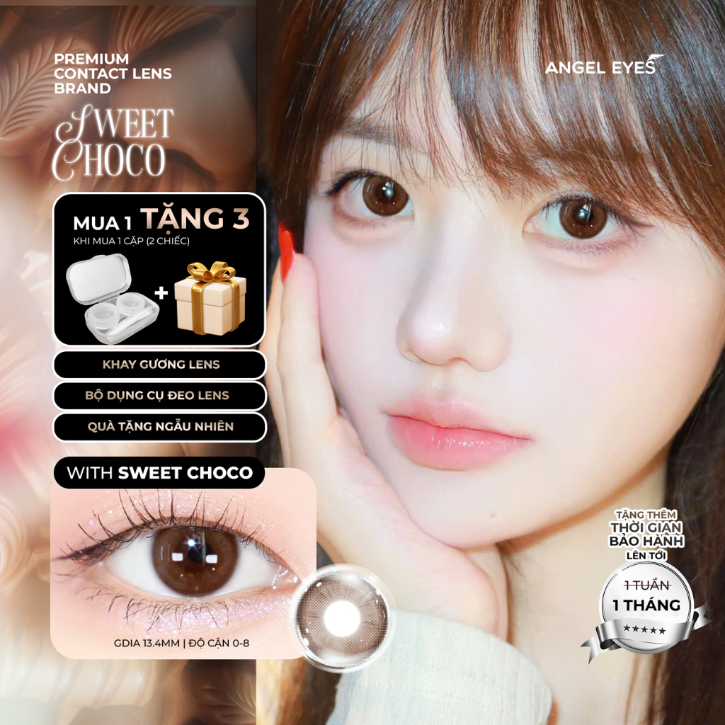 Lens nâu tự nhiên 0-8 độ Sweet Choco thương hiệu Angel Eyes, kính áp ...