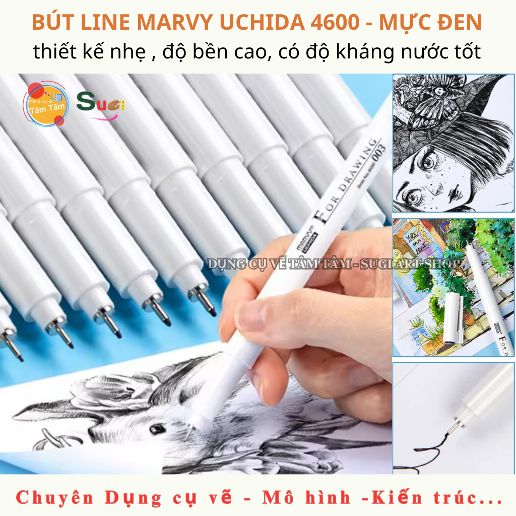 Bút line Kháng nước chuyên nghiệp Marvy Uchida 4600 mực đen - Bút đi ...