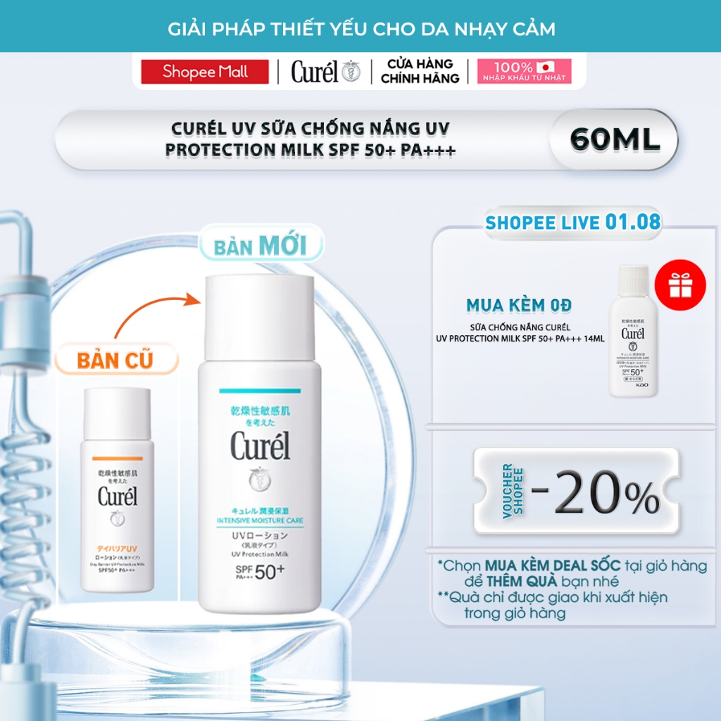 [1.8 LIVE KOL] Sữa chống nắng Curel UV Protection Milk SPF 50+ PA+++ 60ml (Bao bì mới) | Shopee ...