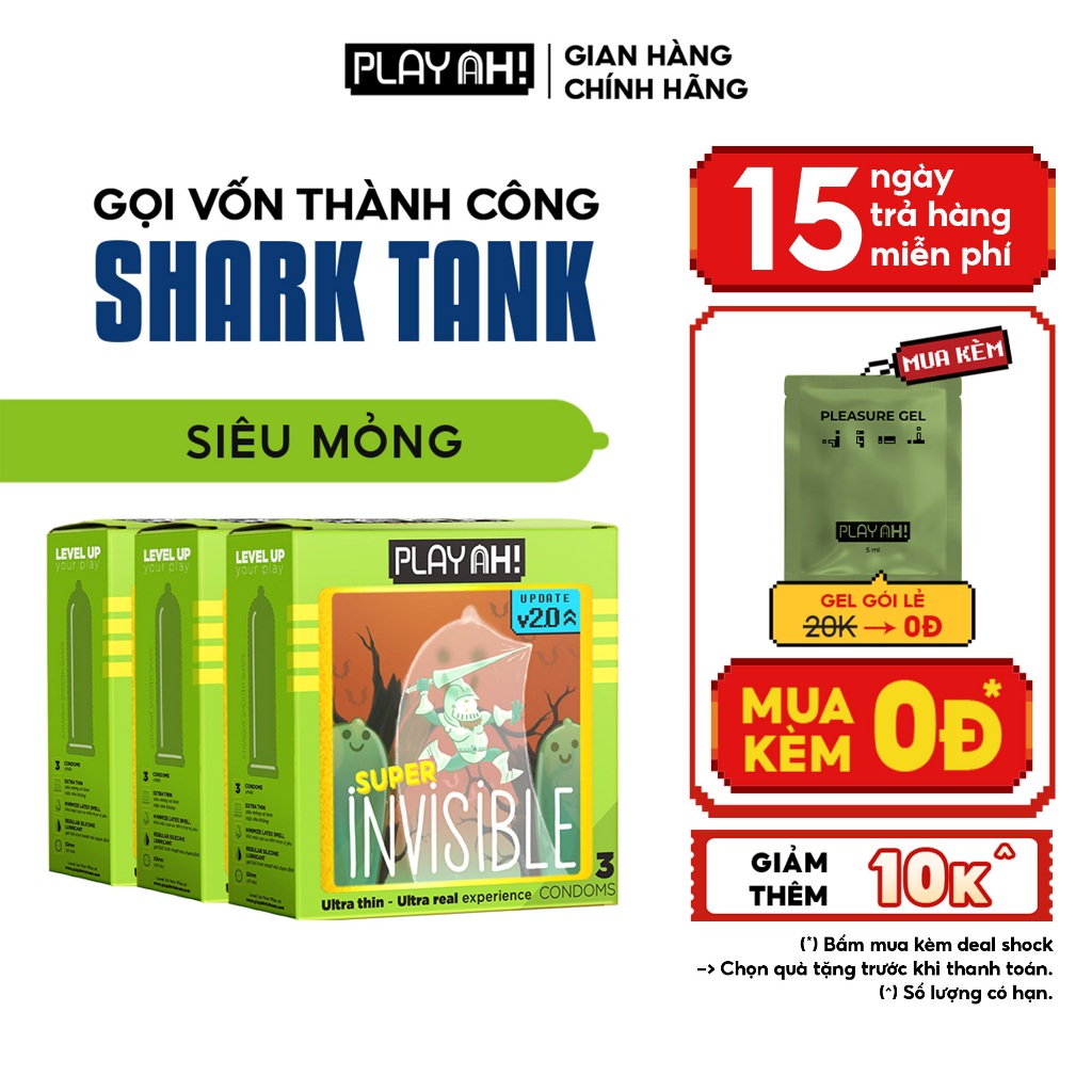 Combo 2 hộp/3 hộp Bao Cao Su PlayAh Super Invisible Siêu Mỏng Hộp 3 bao ...