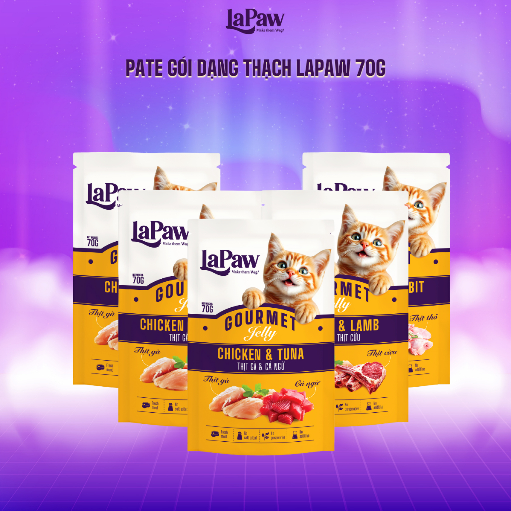 LaPaw Pate gói thịt thật dạng thạch cho mèo thèm ăn mọi lứa tuổi 70G ...
