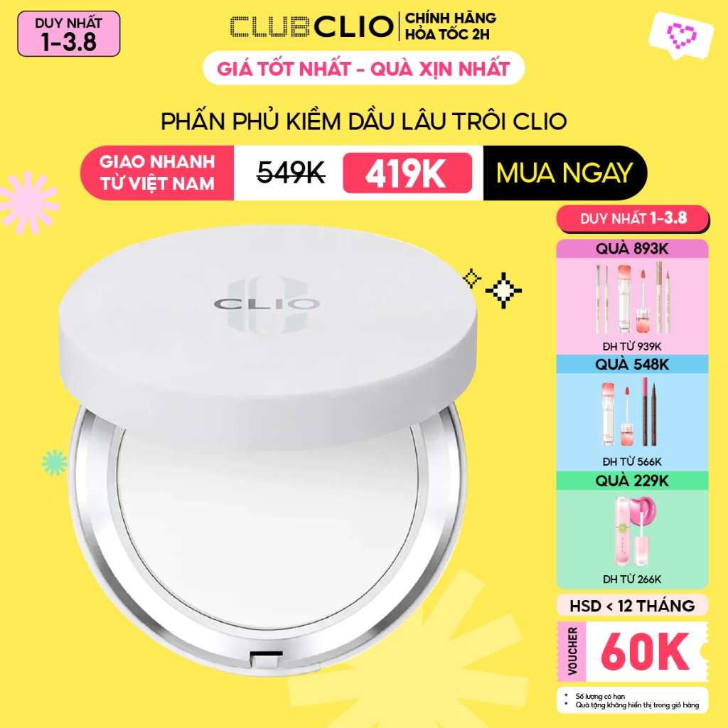 [DUY NHẤT 1.8]Phấn Phủ Nén Kiềm Dầu Clio Stay Perfect Finish Pact 8G ...