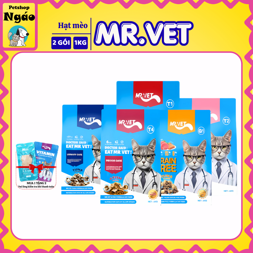MRVET / Mr Vet (Combo 2gói x 1kg )Thức Ăn Cho Mèo Hạt Topping Cao Cấp ...