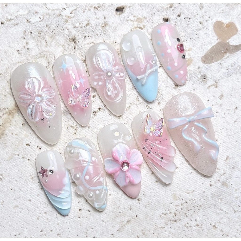 336 Nail box thiết kế vẽ vỏ xò nổi mix nơ hoa xinh , nail box đi biển ...
