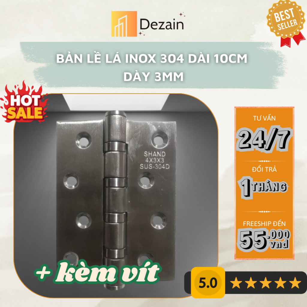 Bản Lề Lá SHAND INOX 304 Dài 10cm Dày 3mm TP (bao gồm vít) | Shopee ...