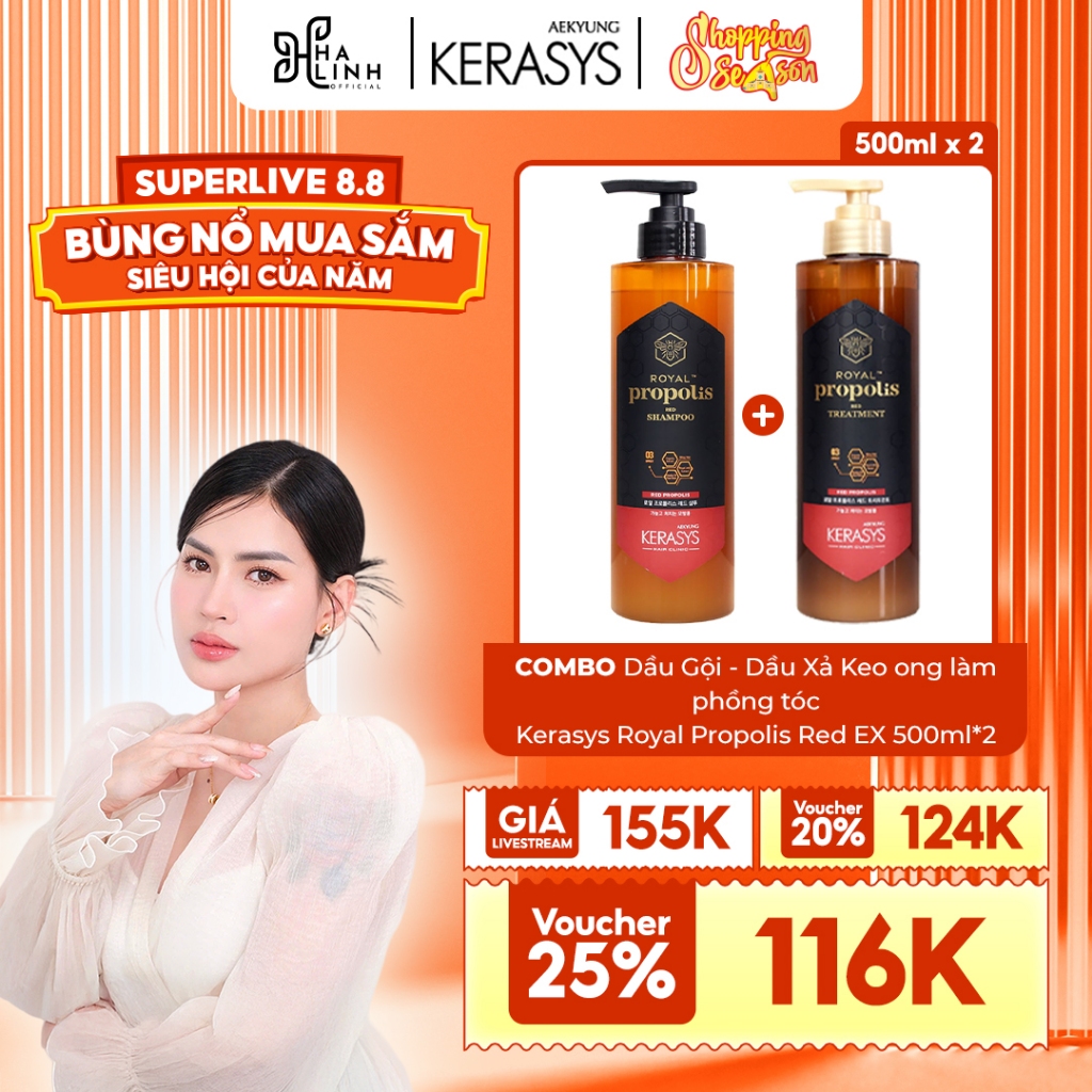 [VHL x Kerasys] COMBO Dầu Gội - Dầu Xả Keo ong làm phồng tóc Kerasys Royal Propolis Red EX 500ml ...