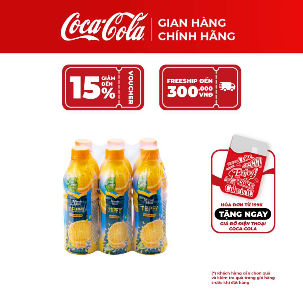 Lốc 6 Chai Nước Cam Nguyên Tép Teppy 327ml/Chai Coca-Cola Official ...