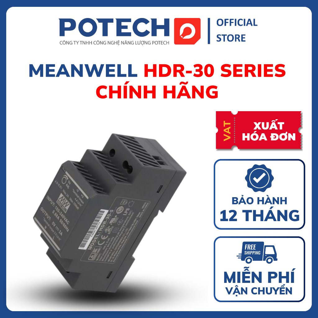 [CHÍNH HÃNG] Bộ nguồn Meanwell HDR-30-5, HDR-30-12, HDR-30-24, HDR-30 ...