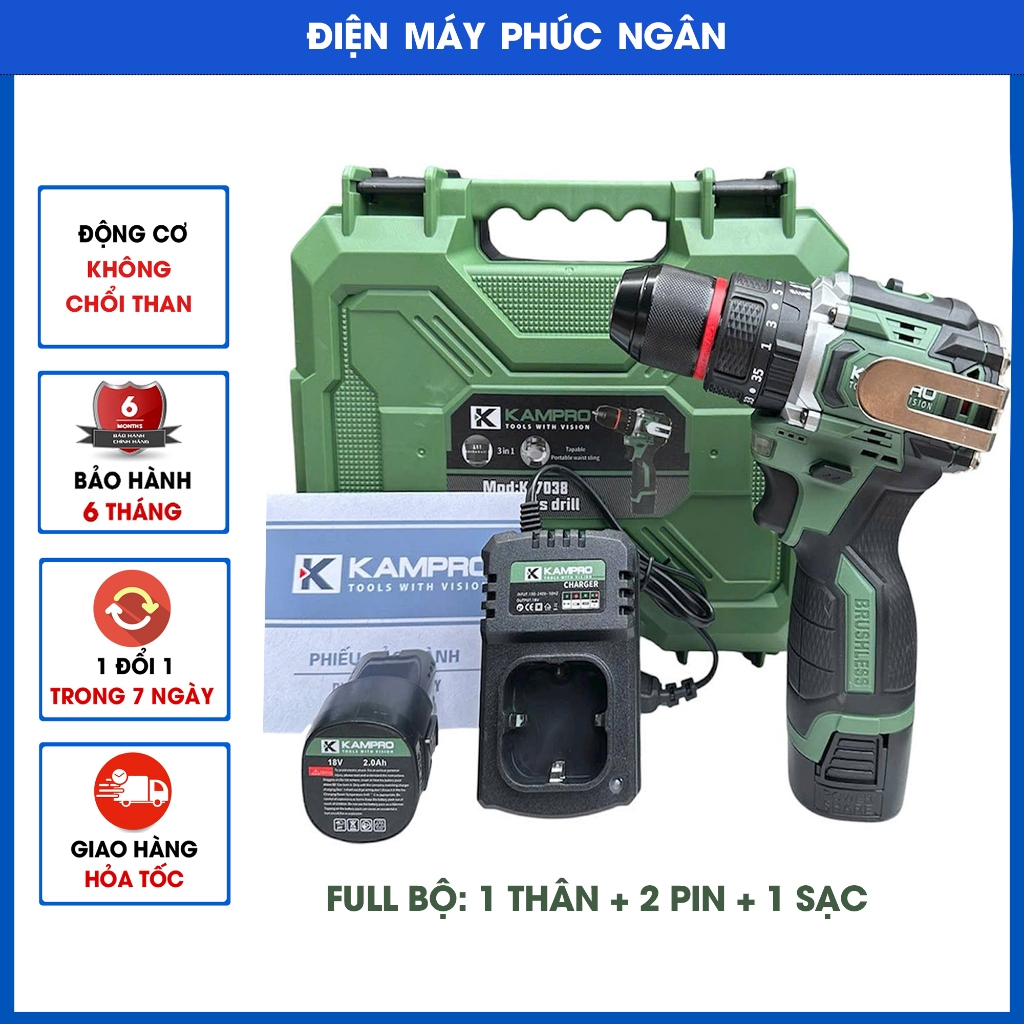 Máy Khoan Pin Kampro K-7038, 3 Chức Năng, Đầu Kẹp Autolock Có Khóa Trục ...