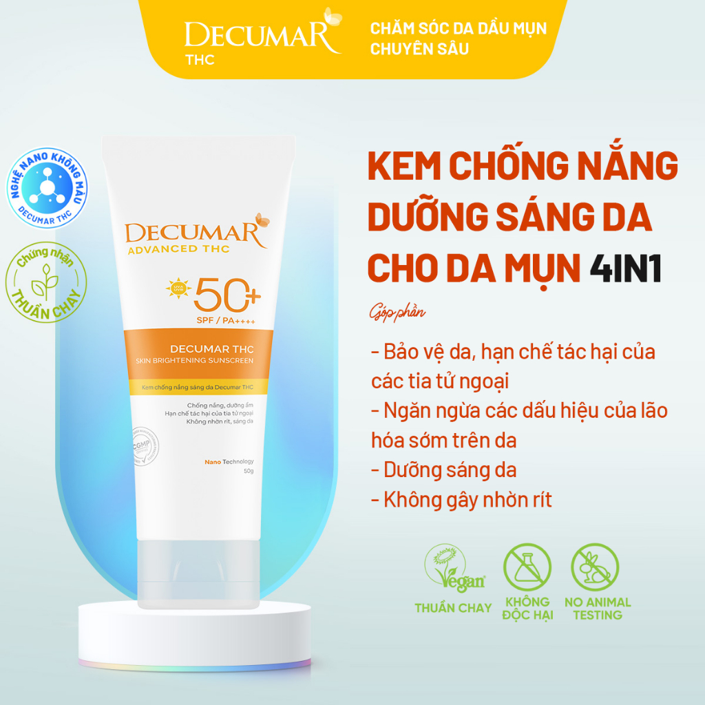 Kem chống nắng kiềm dầu cho da mụn, nâng tone Suncream Decumar THC SPF ...