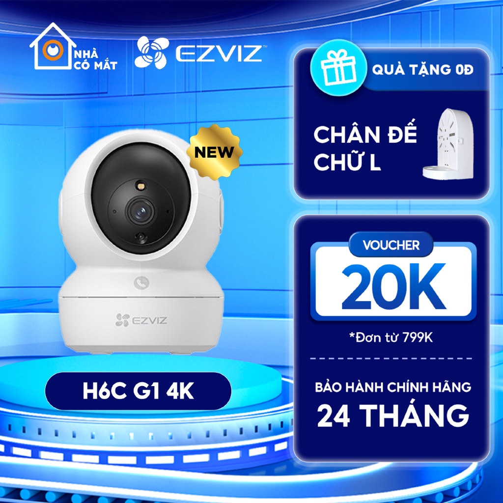 Camera Ezviz Trong Nhà H6C G1 4K 8MP, Màu Ban Đêm, Gọi Điện 1 Nút Chạm, Góc Rộng Xoay 360, Đàm ...