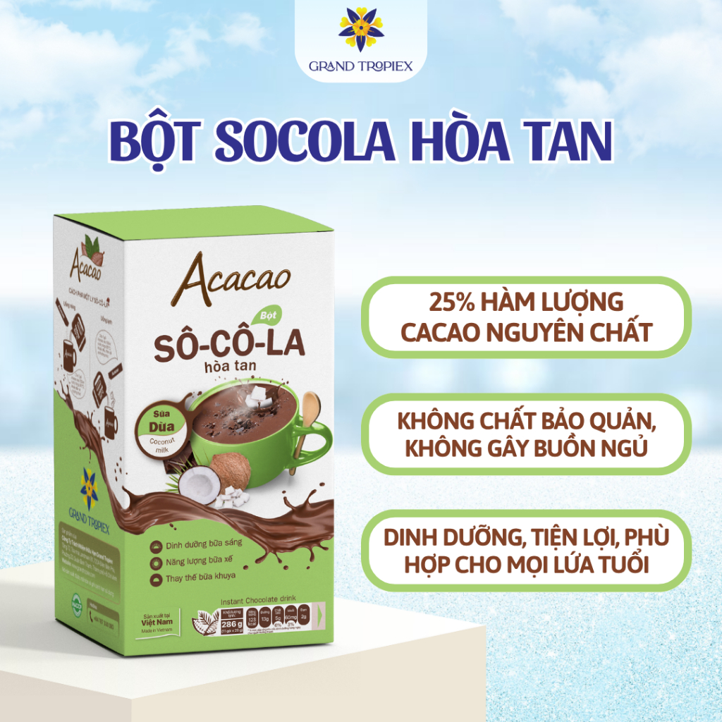 Bột Socola Hòa Tan Acacao Vị Sữa Dừa Uống Liền, Bột Socola Thơm Ngọt Tự ...