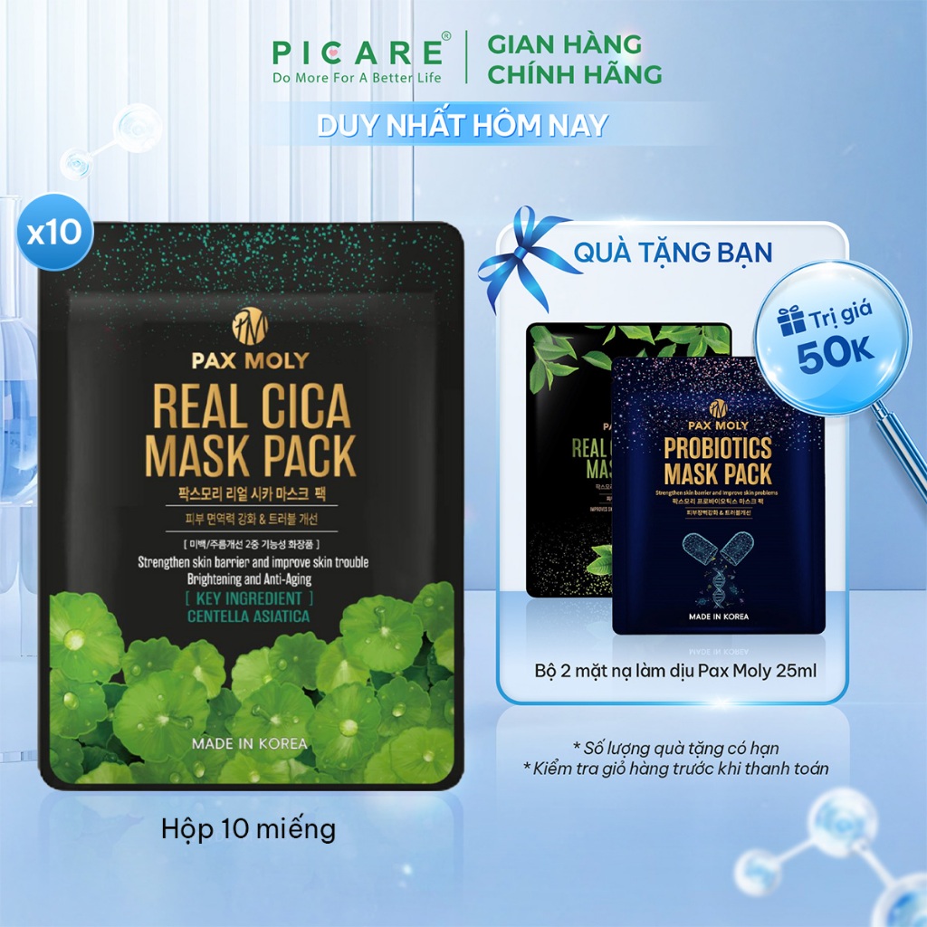 ( Hộp 10 miếng ) Mặt nạ dưỡng ẩm làm dịu hỗ trợ giảm kích ứng Pax Moly ...