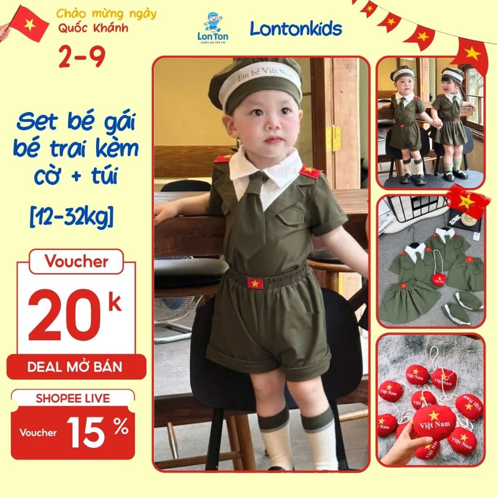 VOUCHER 30K MỞ BÁN [12-32kg] Set đồ 2/9, set đồ đôi bé trai bé gái, set ...