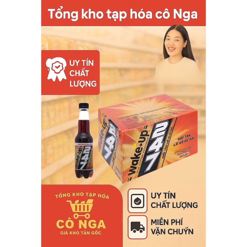 Thùng 24 chai Nước tăng lực 247 Wake-up hương cà phê 330ml / Lốc 6 chai ...
