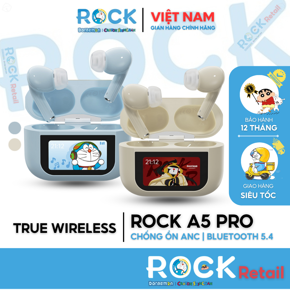 Tai Nghe Bluetooth TWS ROCK A5 Pro, Chống Ồn ANC - 42dB, Màn Hình LCD, Bluetooth 5.4 Mới - ROCK ...