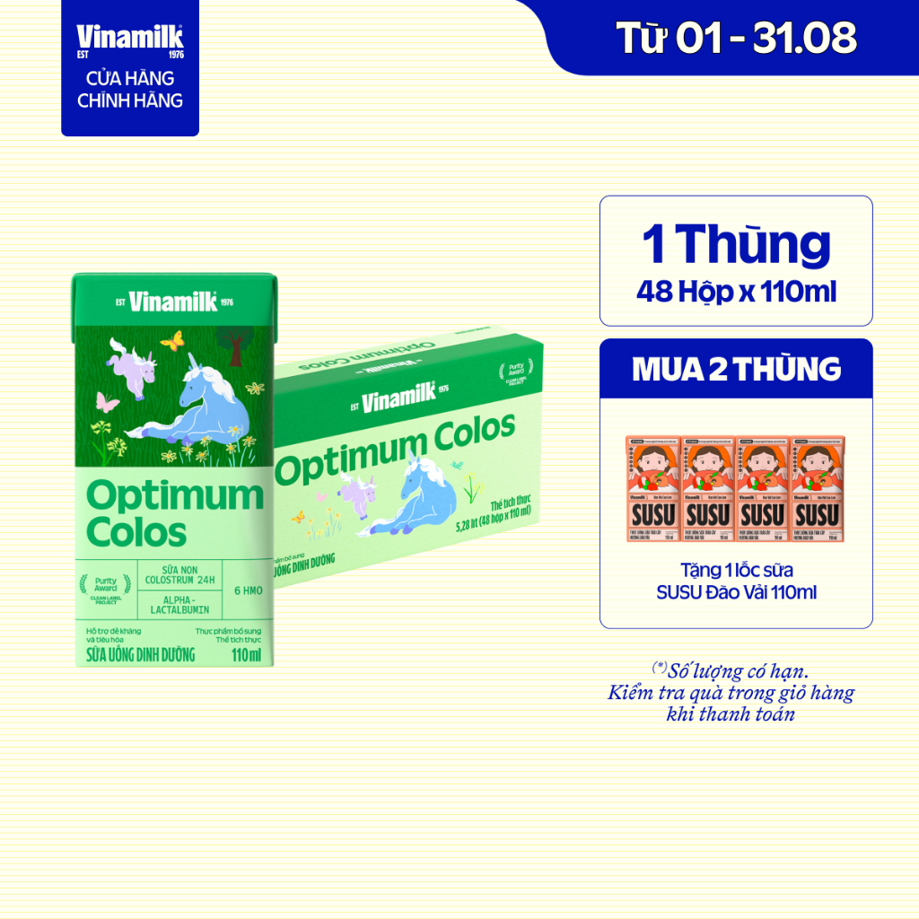 Thùng 48 hộp Sữa non Vinamilk Optimum Colos 110ml | Shopee Việt Nam