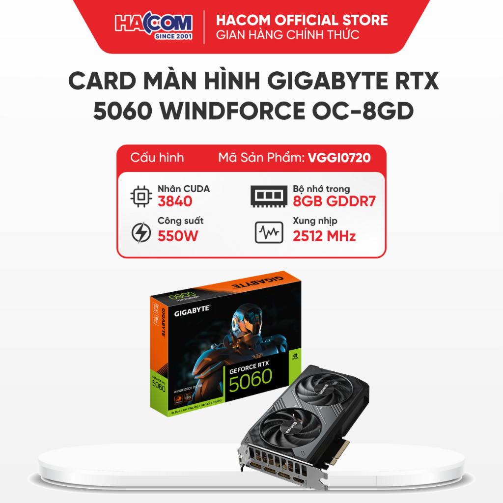 Card màn hình Gigabyte RTX 5060 WINDFORCE OC-8GD (GV-N5060WF2OC-8GD ...