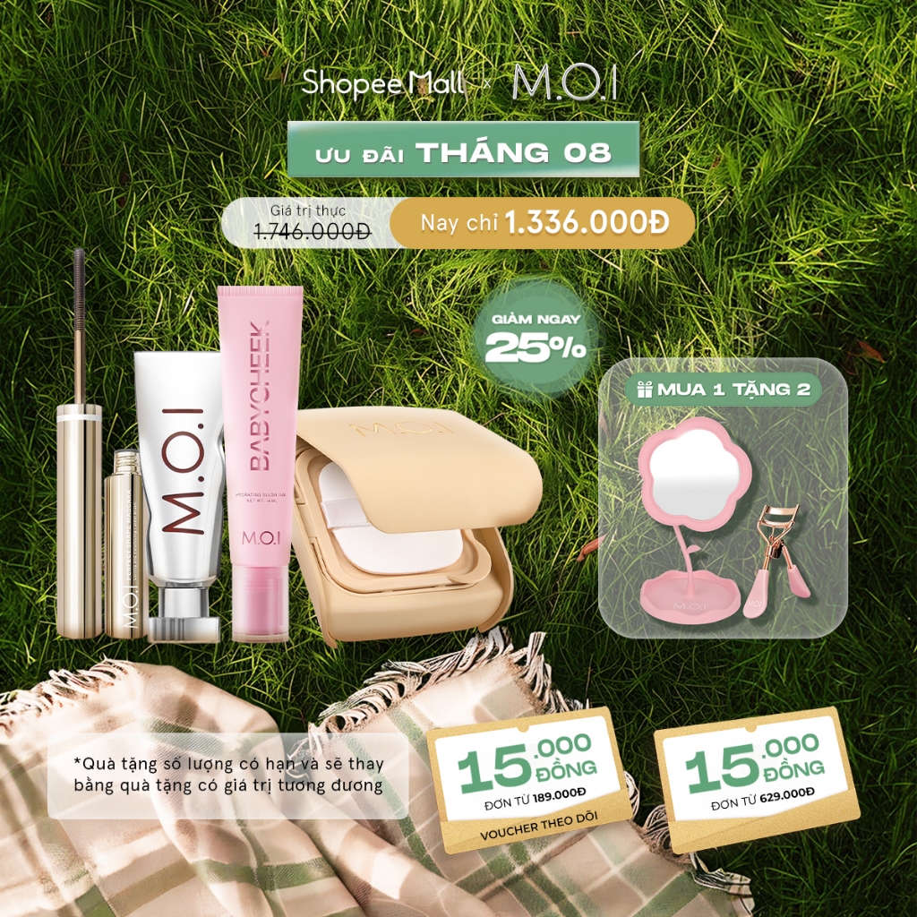 Combo đi biển Phấn nước MOI Baby Skin Cushion, Má hồng sữa Baby Cheek ...
