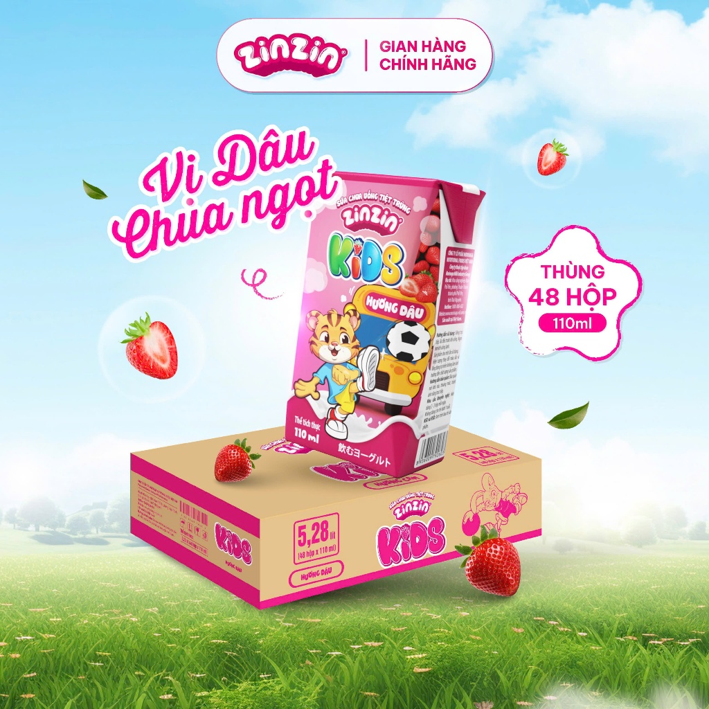 Thùng 48 hộp Sữa chua uống 110ml hương dâu ZinZin KIDS | Shopee Việt Nam