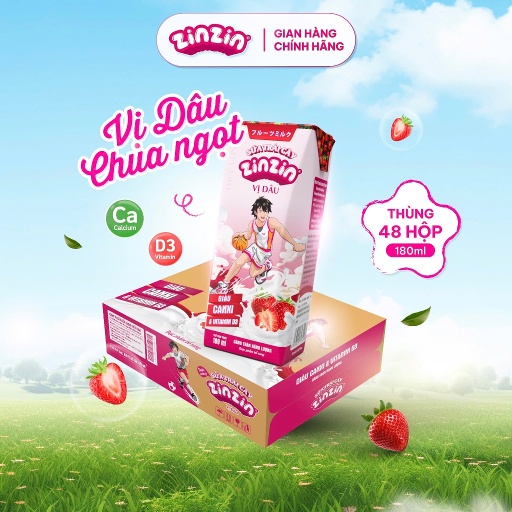 Thùng 48 hộp Sữa trái cây 180ml vị dâu ZinZin - Siêu ưu đãi | Shopee Việt Nam