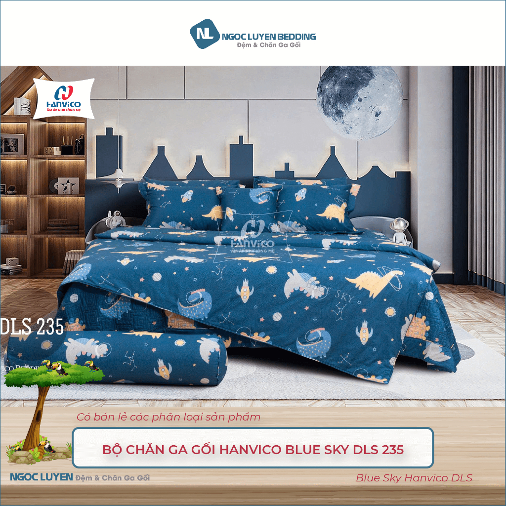 [CHÍNH HÃNG] Bộ chăn ga gối Hanvico Blue Sky DLS 235 - Chất liệu Cotton ...