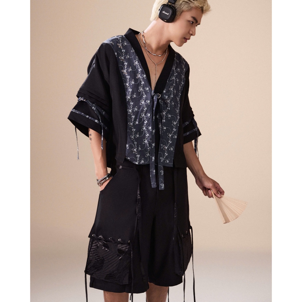 HYMAISON | Áo Ryu kimono họa tiết x Quần Kanma Culottes đen phối gấm ...