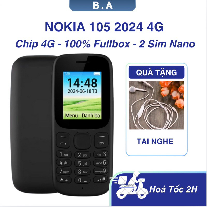 Điện Thoại Nokiaa 105 4G 2 Sim Mới 100%, Loa To Sóng Khoẻ, Điện thoại ...