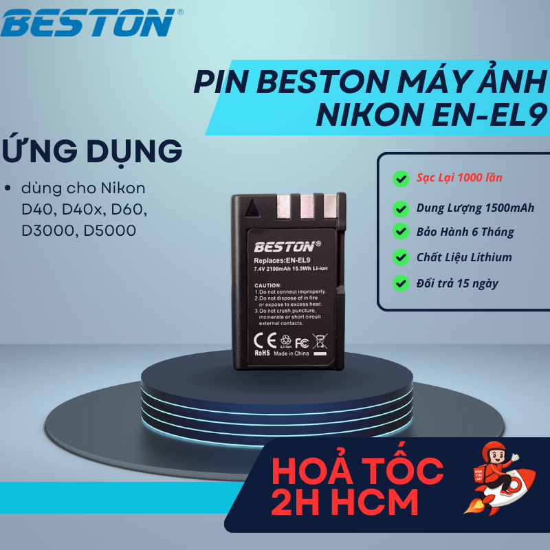 Pin Nikon EN-EL9 2100mAh , bộ sạc Beston dùng cho máy ảnh Nikon D40 ...