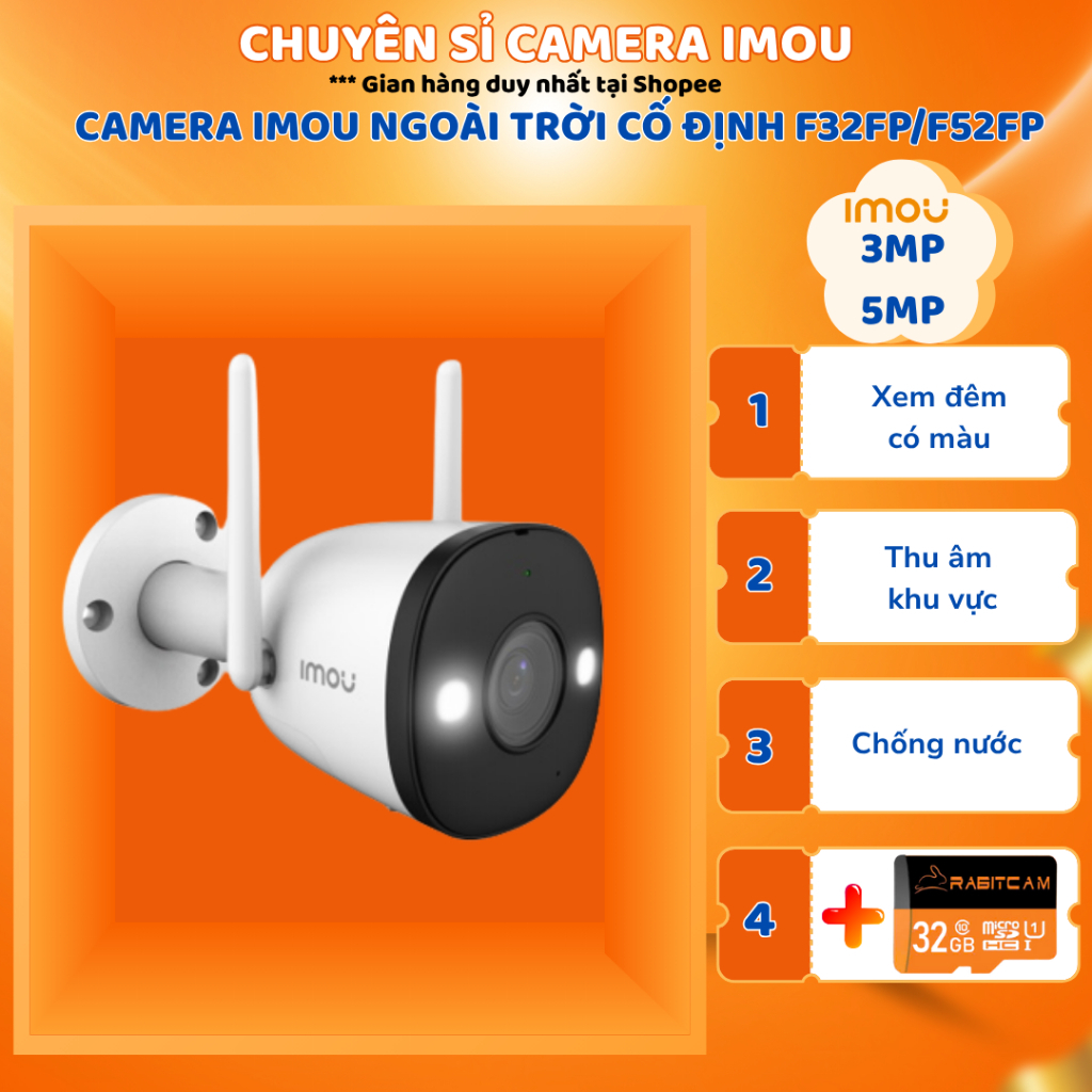 Camera IP IMOU ngoài trời Bullet F32FP F52FP chuẩn 5MP, có màu ban đêm ...