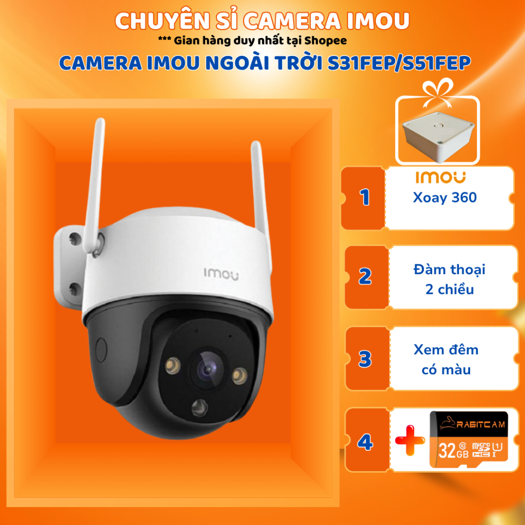 Camera Wifi Imou ngoài trời S31FEP S51FEP 5MP, chống mưa nước, xem đêm ...