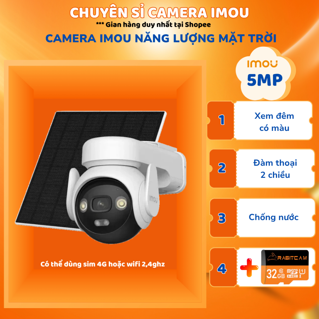 Camera Imou WIFI/4G PT Pin năng lượng mặt trời 5MP IPC-B7ED-5M0TEA-EU ...