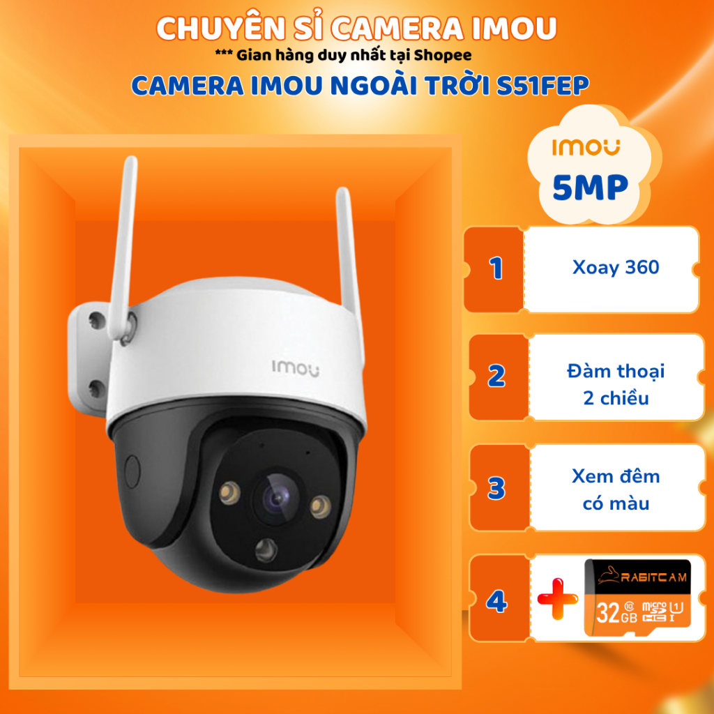 Camera Imou ngoài trời IPC-S51FEP 5MP Xoay 360 độ,chống nước cực đỉnh ...