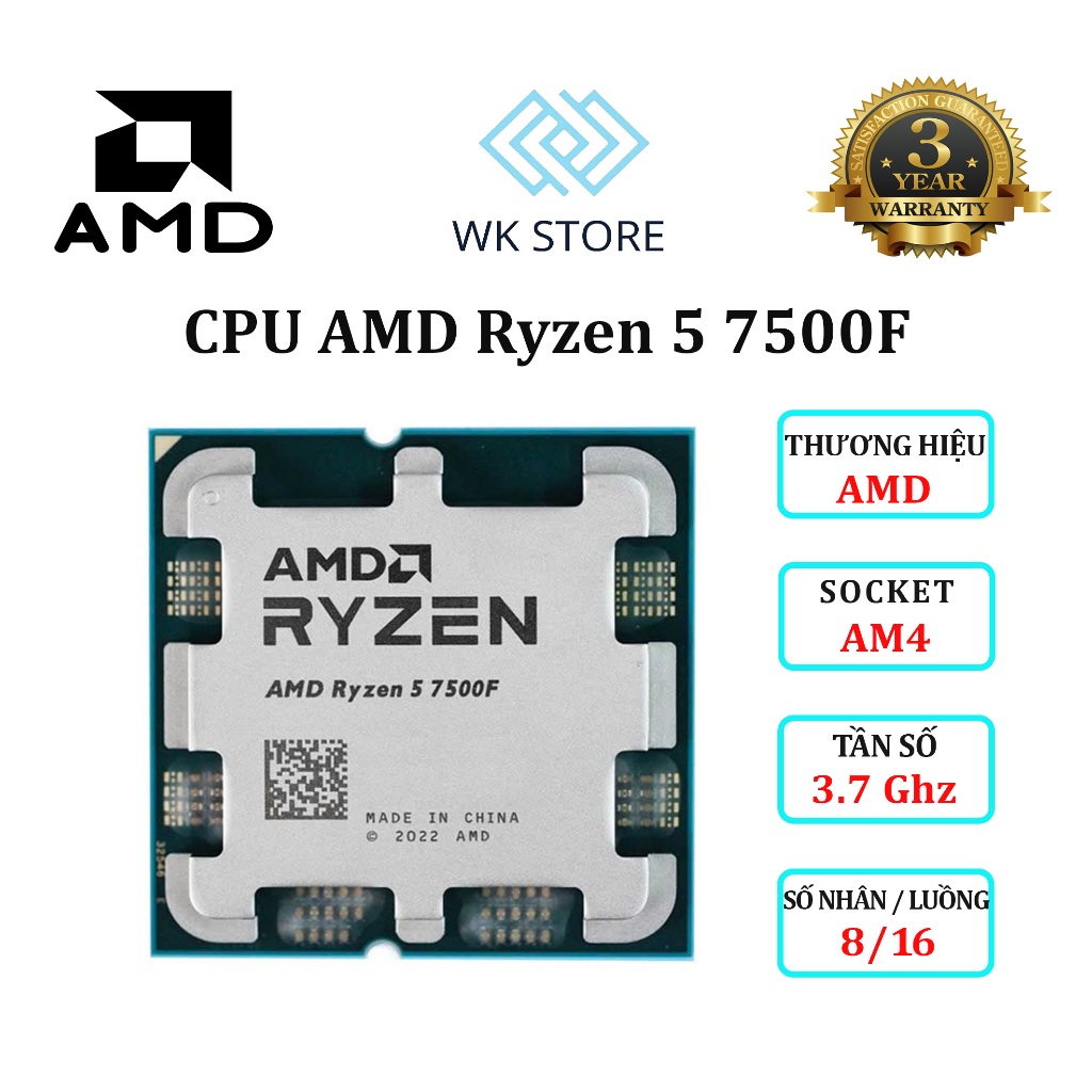 CPU AMD Ryzen 5 7500F | 6C/ 12T, SK AM5 Tray (Mới BH 36T) | Shopee Việt Nam