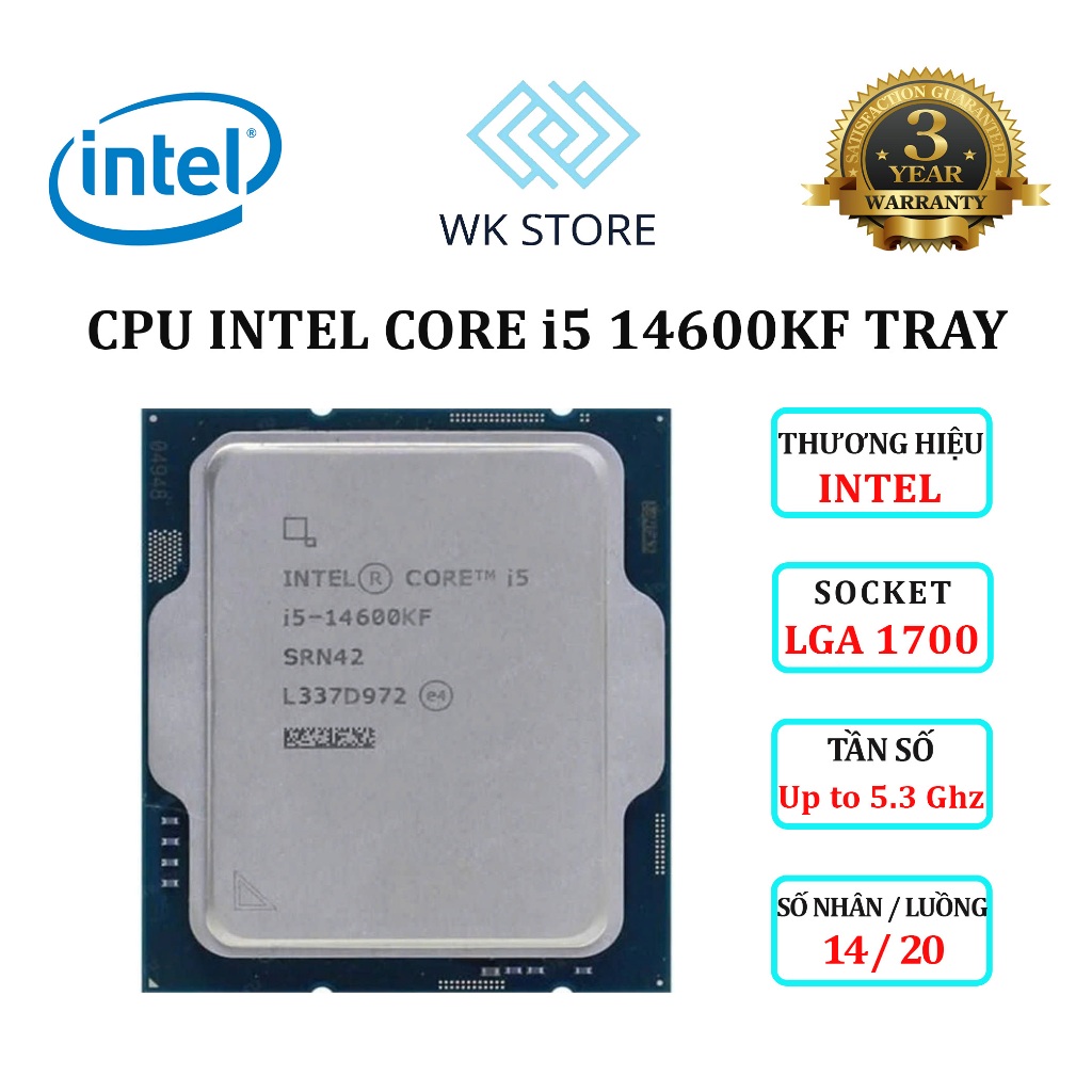 CPU Intel Core i5 14600KF | 5.3 GHz, 14C / 20T Tray New (Mới, BH 36T ...