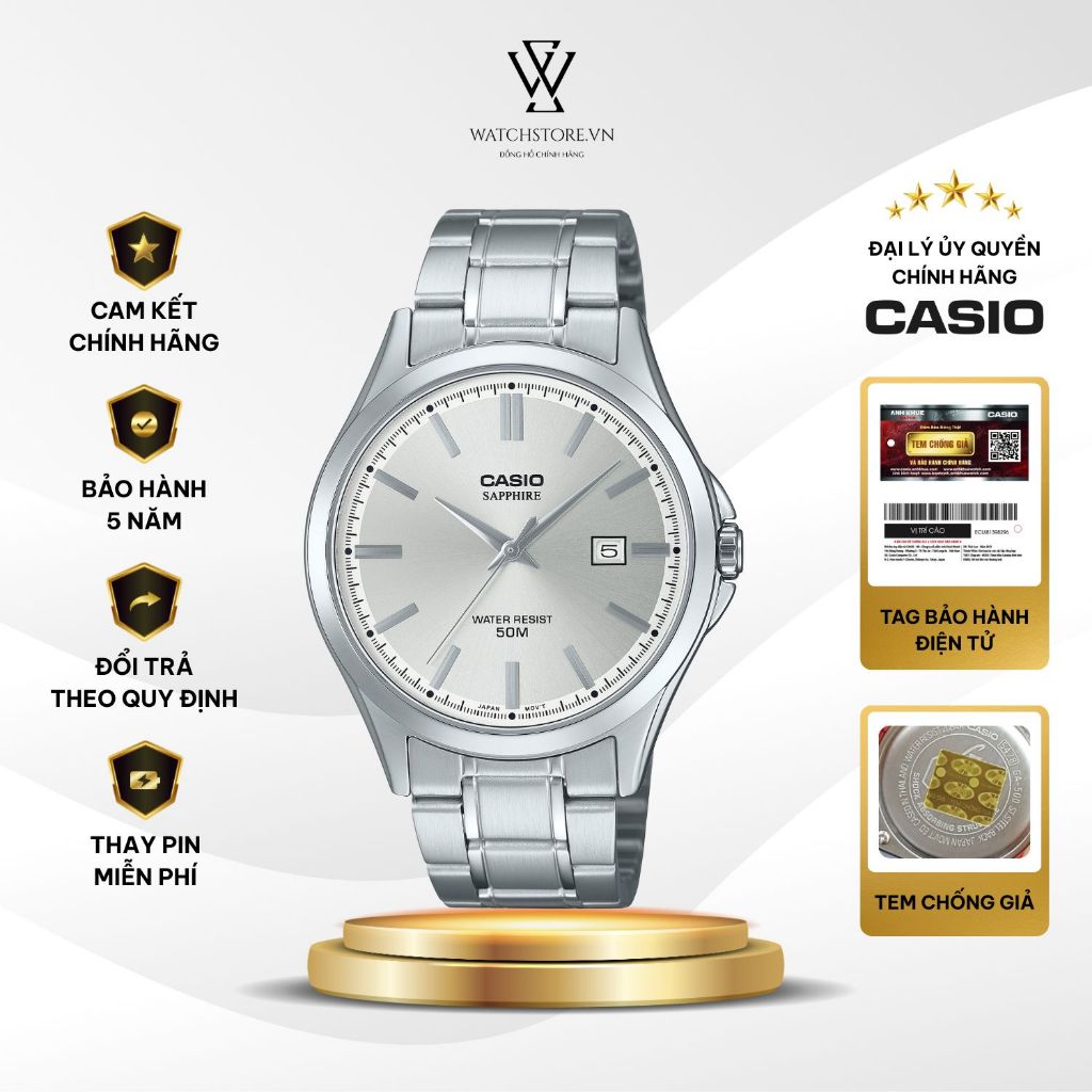 Đồng Hồ Nam Casio MTS-115D-7AVDF Pin/ Quartz Mặt Kính Sapphire 41.3mm Vỏ Kim Loại Thép Không Gỉ ...