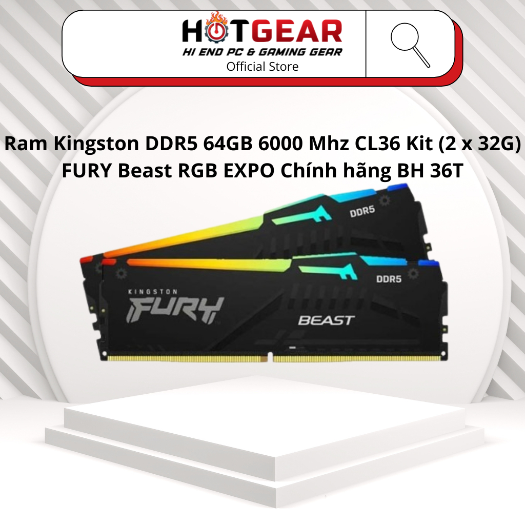 Ram Kingston DDR5 64GB 6000 Mhz CL36 DIMM Kit (2 x 32G) FURY Beast RGB ...