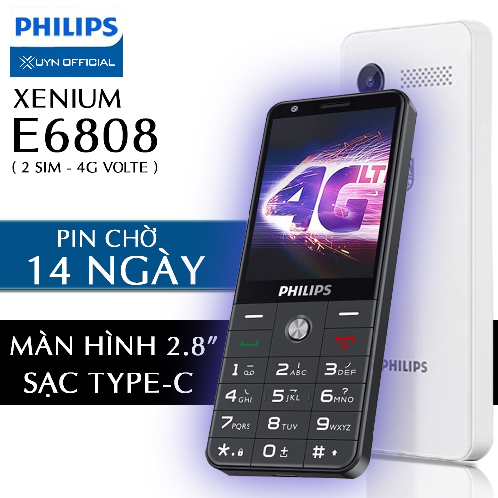Điện thoại PHILIPS E6808 4G XENIUM, sạc type C, siêu mỏng, 2 sim pin khủng bảo mật | Shopee Việt Nam