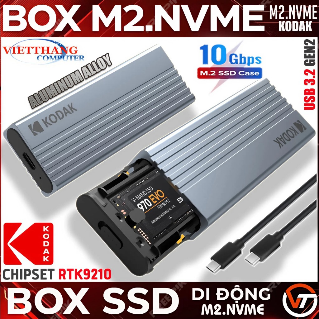 Box SSD Kodak E020 Hỗ trợ SSD M2.NVMe Chuẩn USB 3.2 Gen2 10Gbps - Nhôm ...