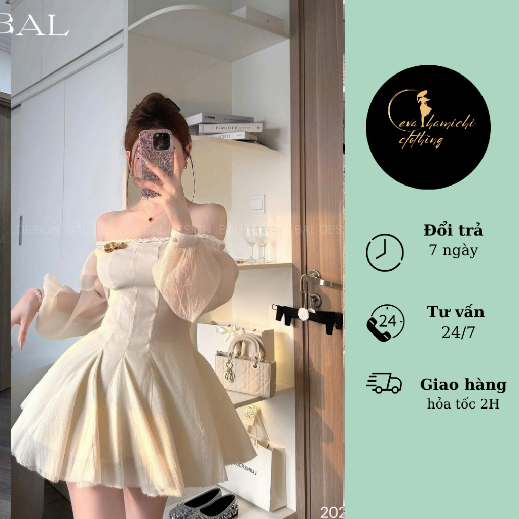 Váy tơ tết vai Eva hamichi | Shopee Việt Nam
