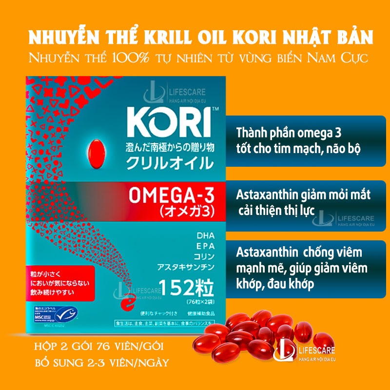 Dầu nhuyễn thể omega 3 krill oil Kori Nhật Bản bảo vệ sức khỏe tim mạch ...
