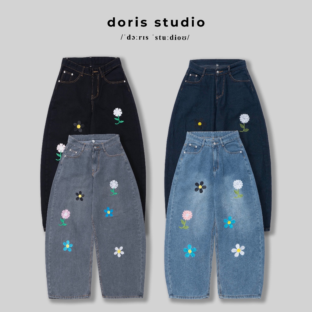 Quần jean DORIS BASIC WILDFLOWERS / Form rộng unisex / DORIS ® | Shopee ...