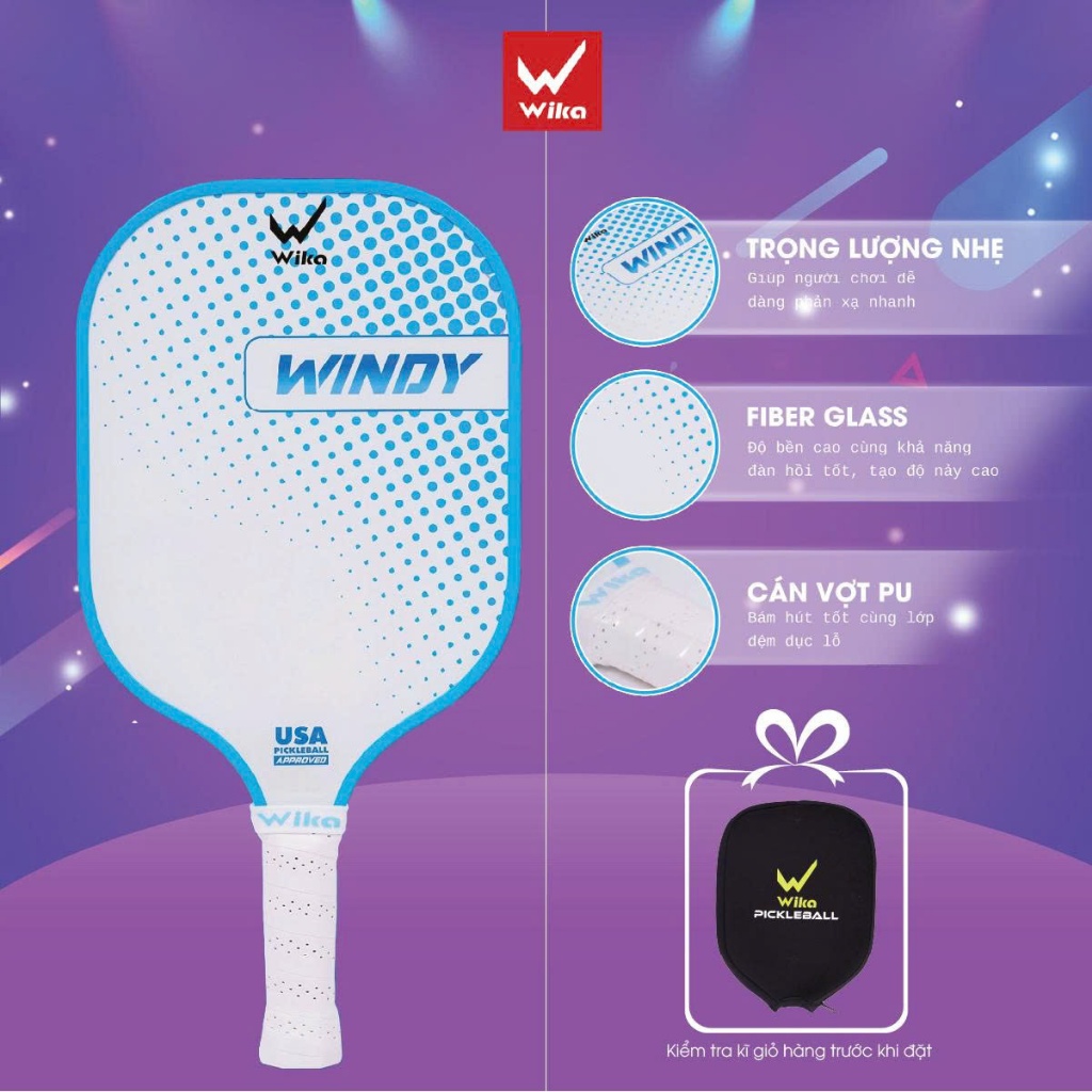 Vợt Pickleball Wika Windy Chính Hãng, 100% Fiber Glass, Độ Dày 14mm ...