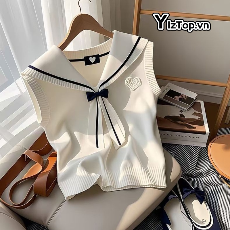 YizTop Áo Len Ghi-lê Phong Cách Thủy Thủ – Thiết Kế Basic, Kèm Nơ Tôn ...