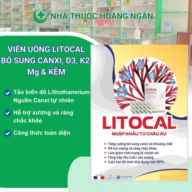 [Hộp 60 viên] Viên uống Litocal hỗ trợ bổ sung Canxi, Vitamin D3, K2 ...