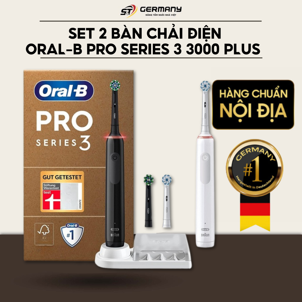 Set 2 bàn chải điện ORAL-B Pro Series 3 3000 Plus nội địa Đức (kèm 2 ...