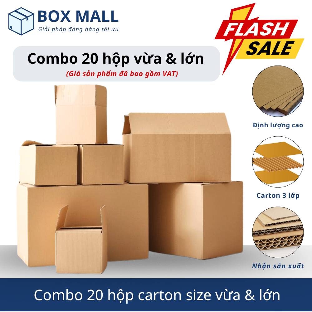 Combo 20 hộp carton đóng hàng size vừa và lớn Box Mall, hộp giấy giá ...