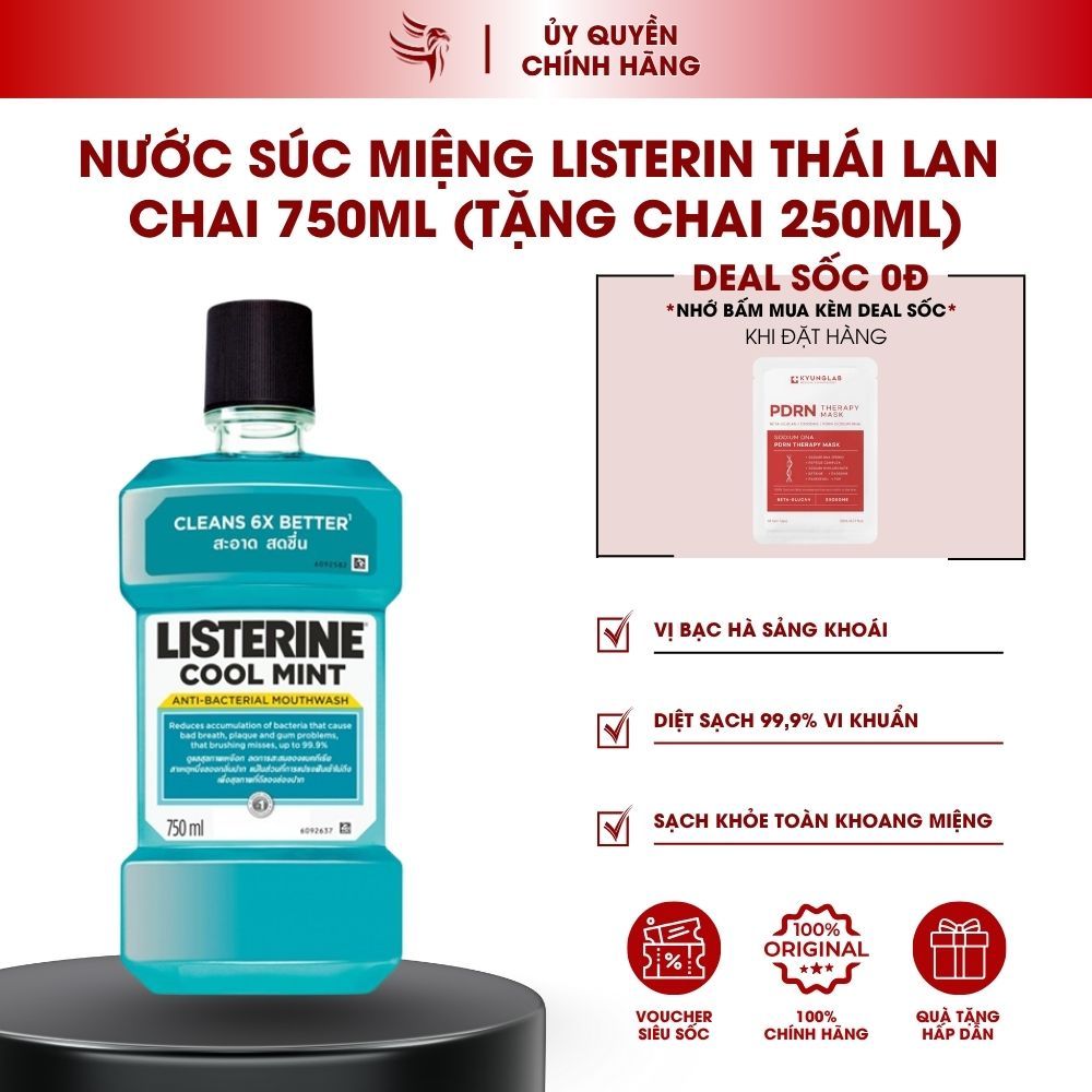 Nước súc miệng Listerin Thái Lan chai to 750ml tặng kèm chai bé 250ml ...